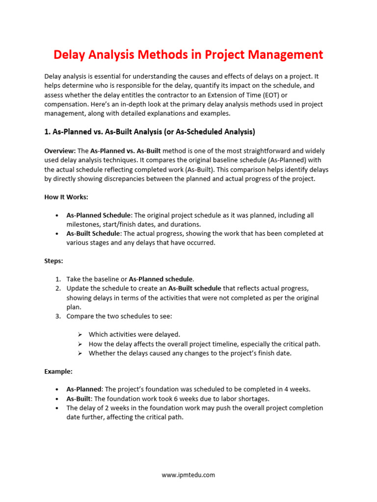 Delay+Analysis+Methods+in+Project+Management (1) | PDF