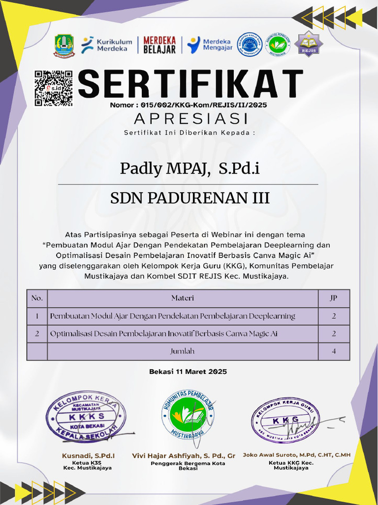 Sertifikat - Padly MPAJ, S.pd.i | PDF