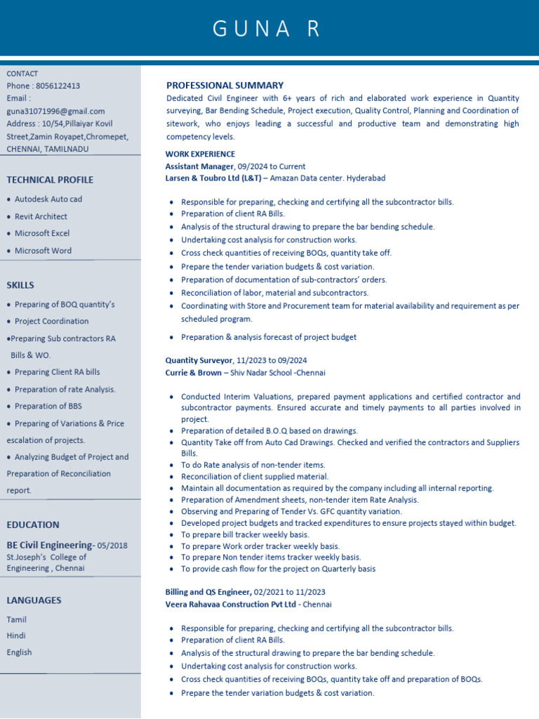 Guna R Resume | PDF | Budget