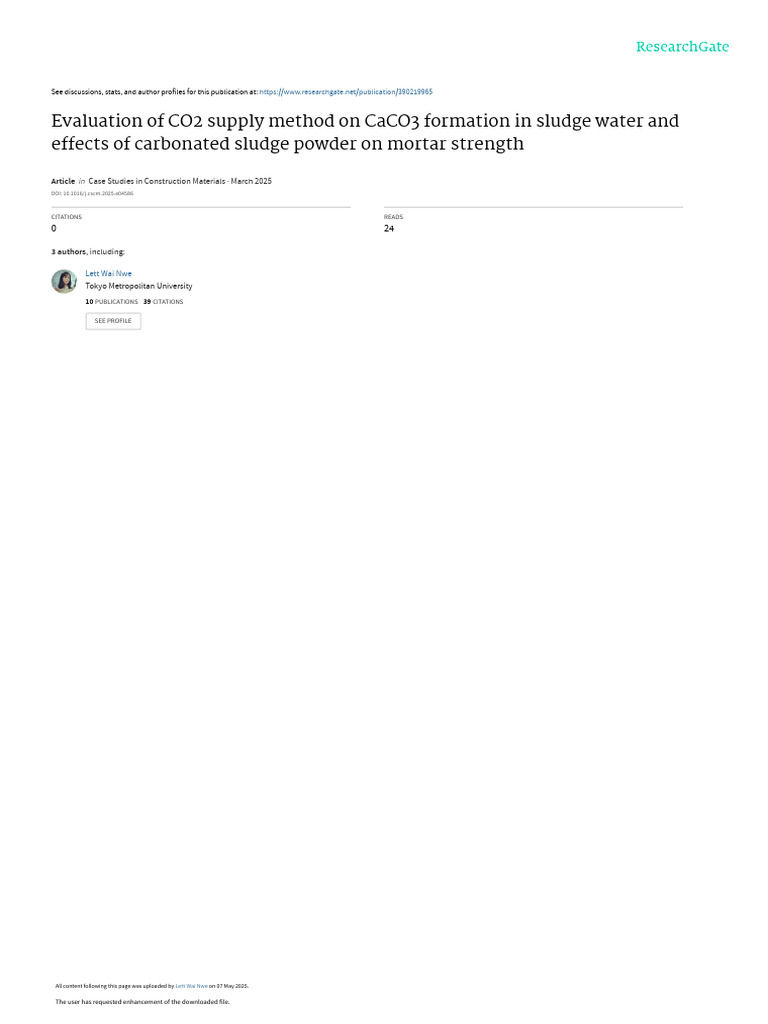 Evaluationof CO2 Supplymethodon Ca CO3 Formationinsludgewater | PDF | Cement | Concrete