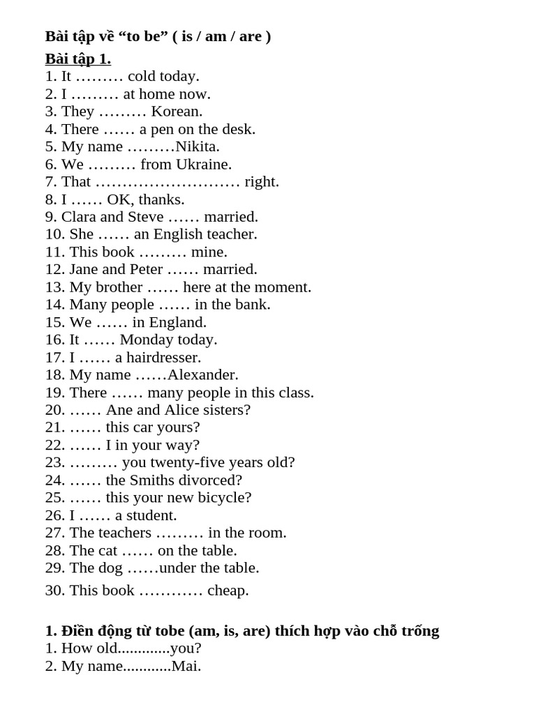 Bài tập về tobe | PDF