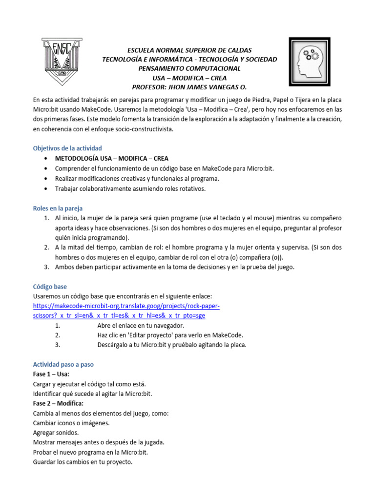Guia. Actividad Pensamiento Computacional Usa - Modifica - Crea. | PDF | Programa de computadora ...