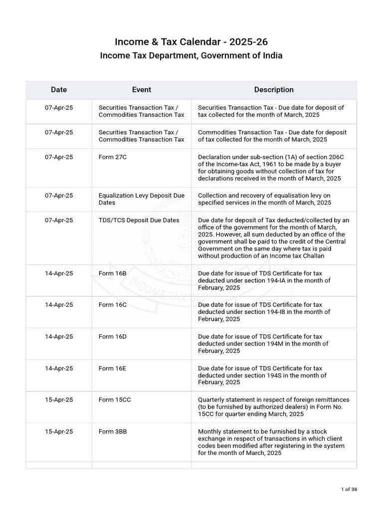 Calendar AY2025 en 1754478267803 | PDF | Income Tax | Taxes