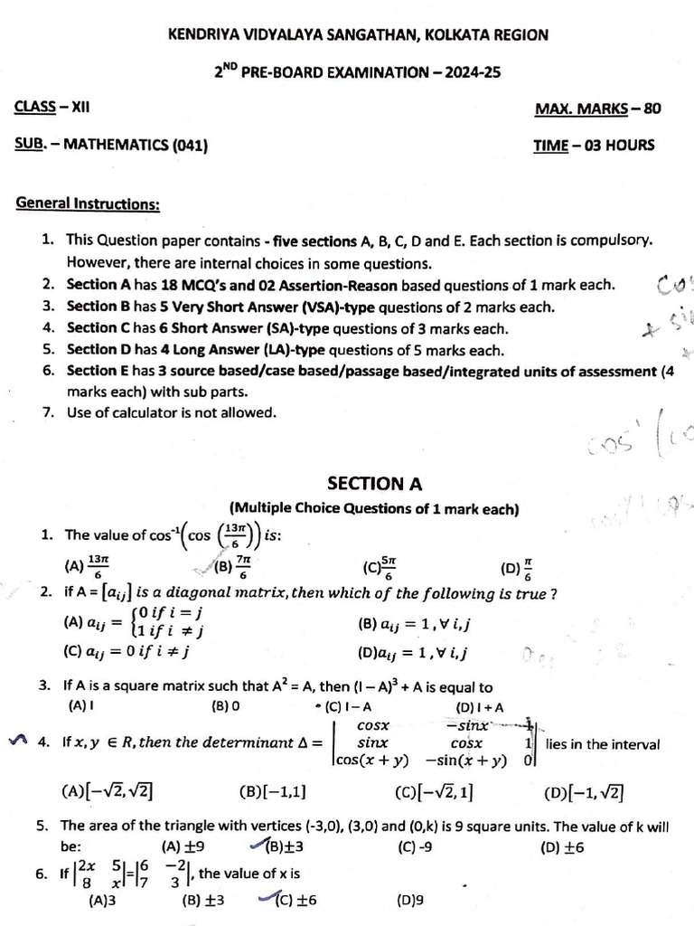 Maths sample question paper class 12 | PDF | Mathematical Analysis ...