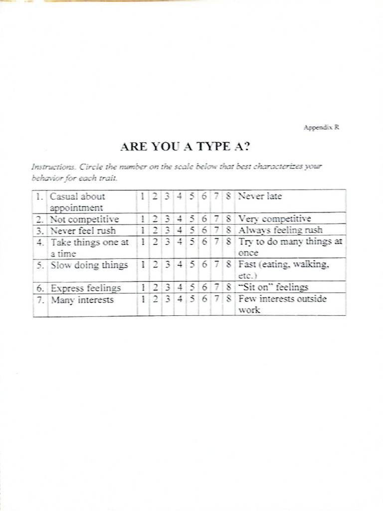 Type A Type B Questionnaire | PDF
