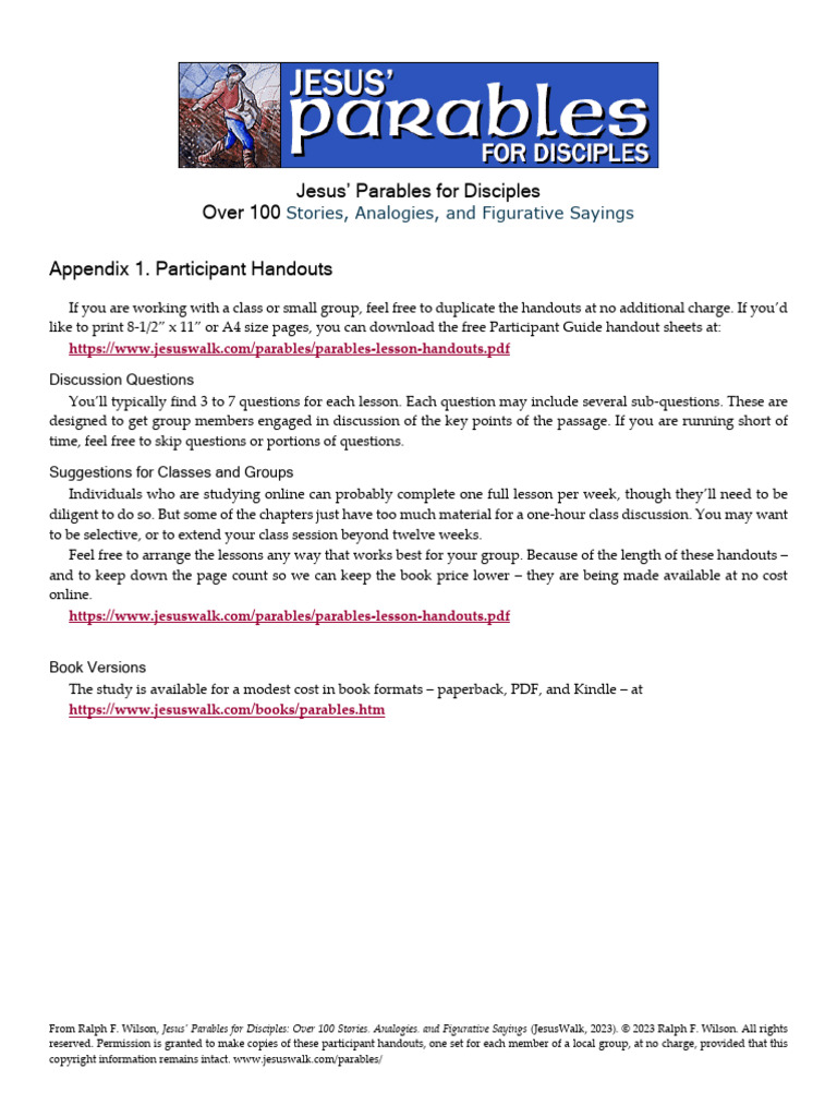 Parables Lesson Handouts | PDF | Jesus | Gospel Of Matthew