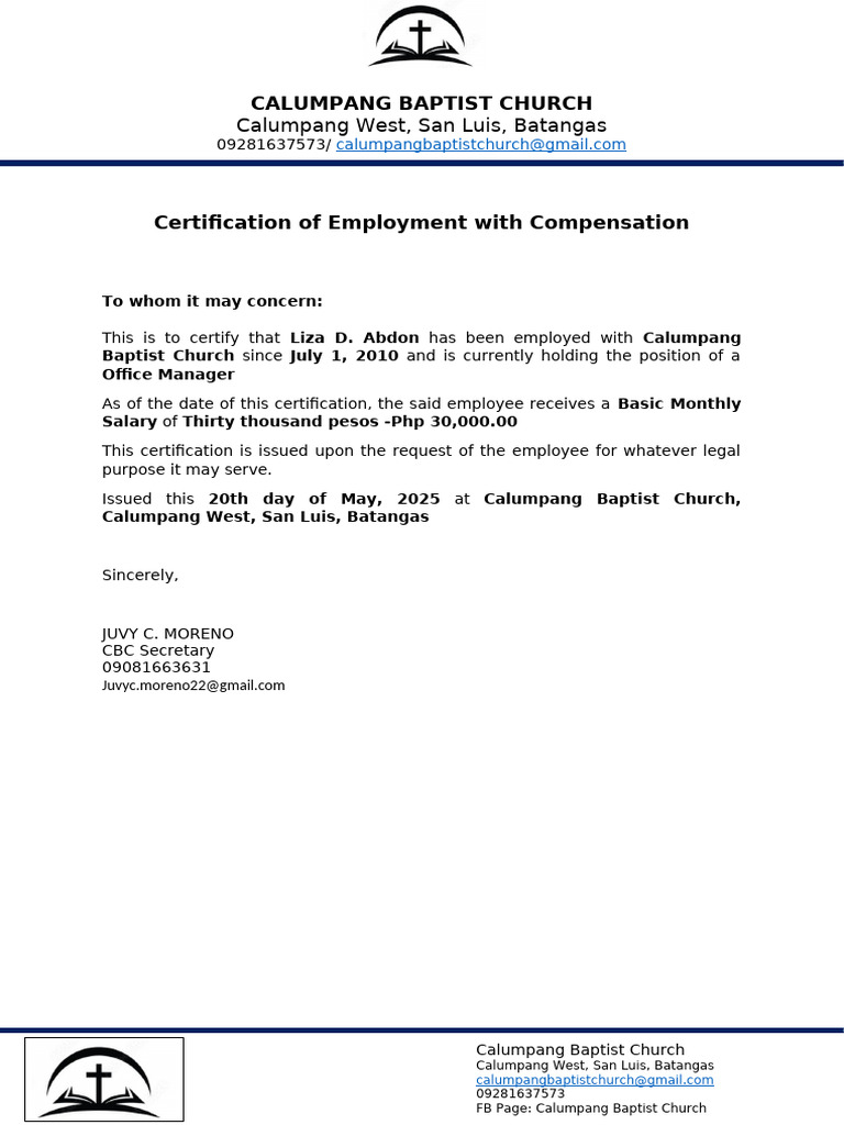 Employment Certification for Liza Abdon | PDF