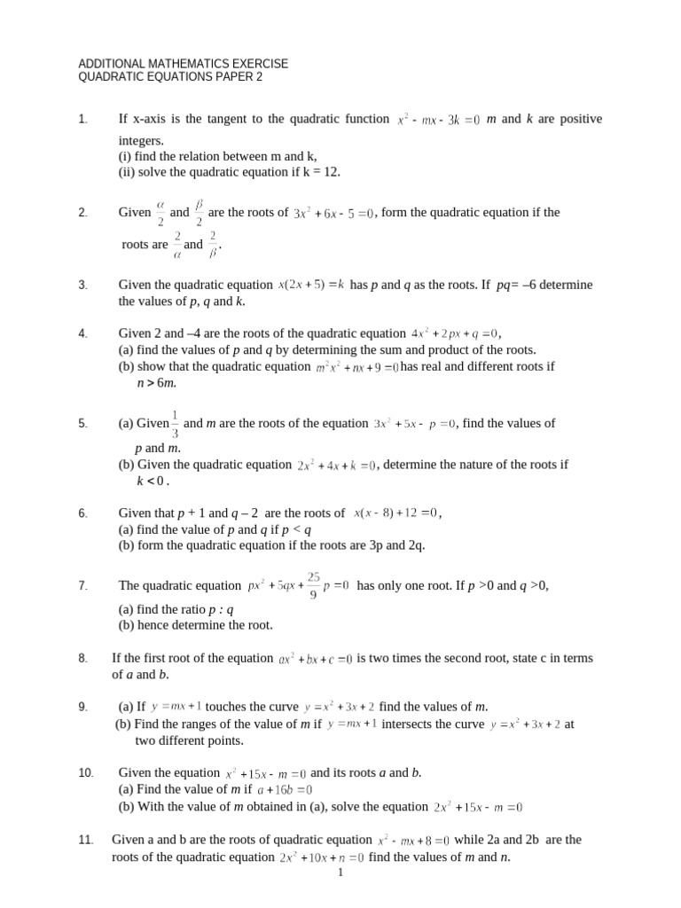 CHAPTER 2 QUADRATIC EQUATION P2 Update | PDF | Quadratic Equation ...