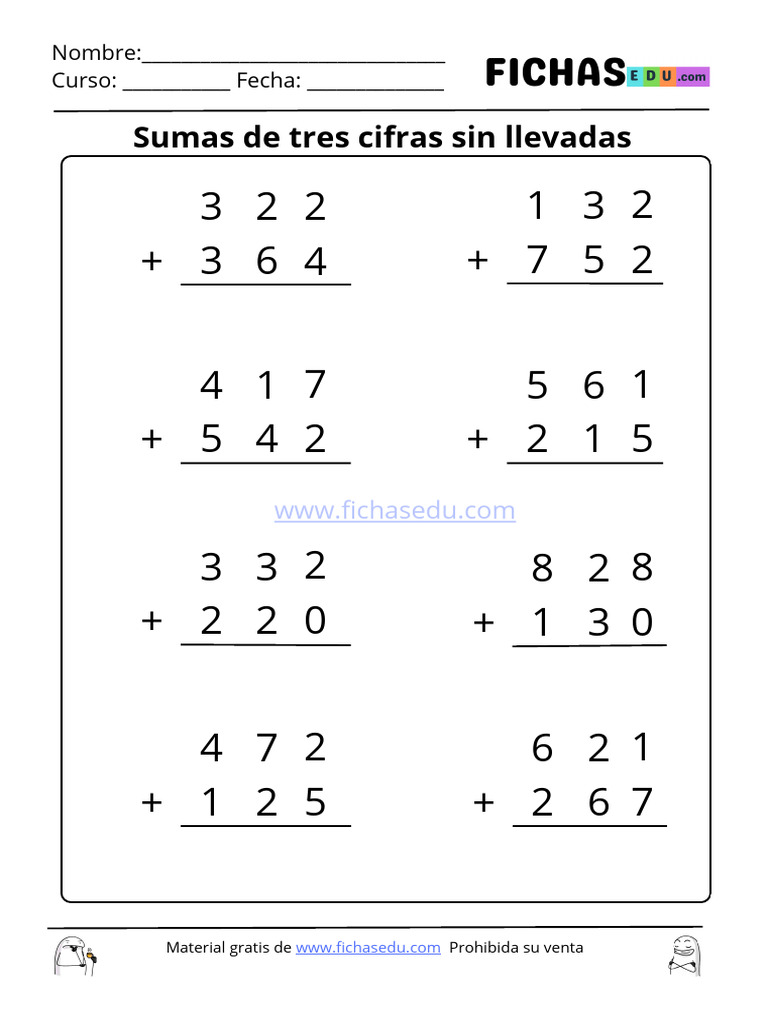 Sumas de Tres Cifras Sin Llevar | PDF