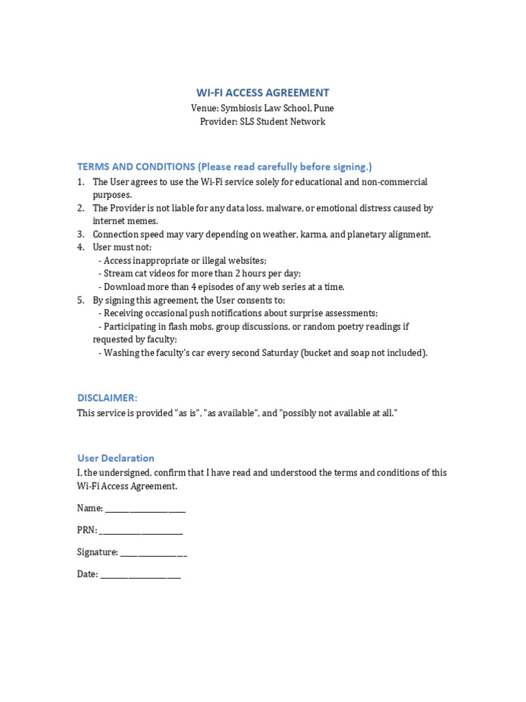 WIFI Access Agreement | PDF