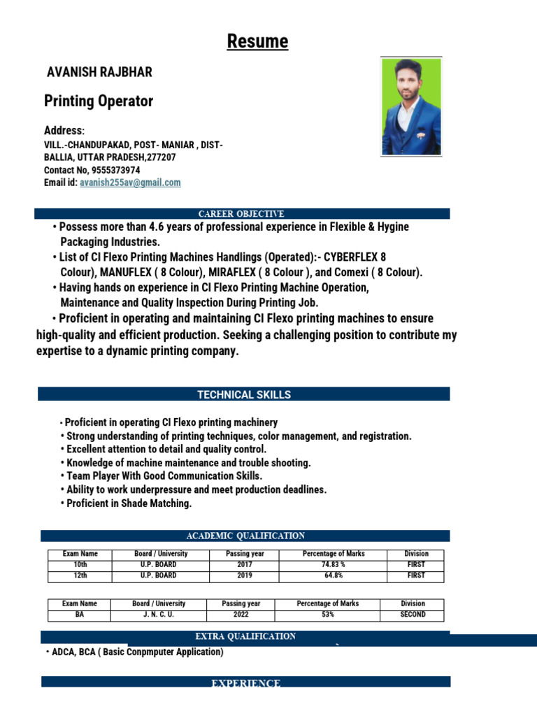 Avanish Kumar Flexo Operator Resume Updated-1 | PDF