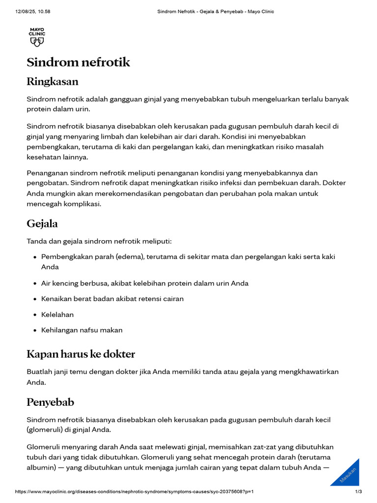 Gejala dan Penyebab Sindrom Nefrotik | PDF