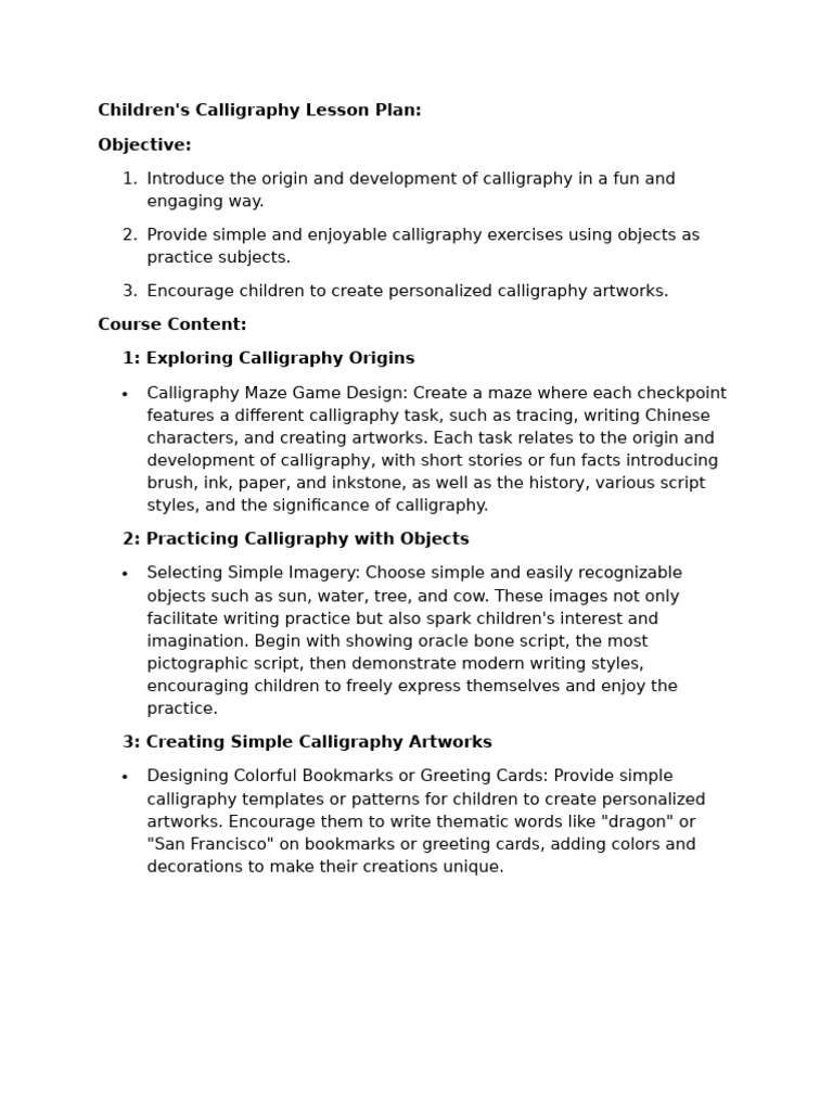 Engaging Calligraphy Lesson Plans for Kids | PDF | Calligraphy