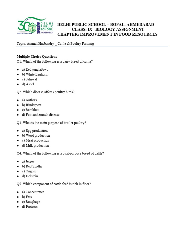 Class 9 Animal Husbandry Assignment | PDF | Poultry | Dairy Cattle