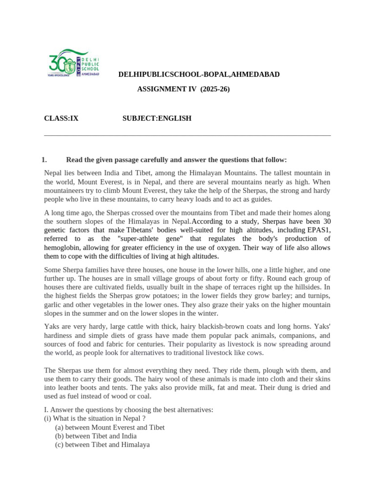 Assignment 4 Class 9 2025-26 | PDF | Mount Everest
