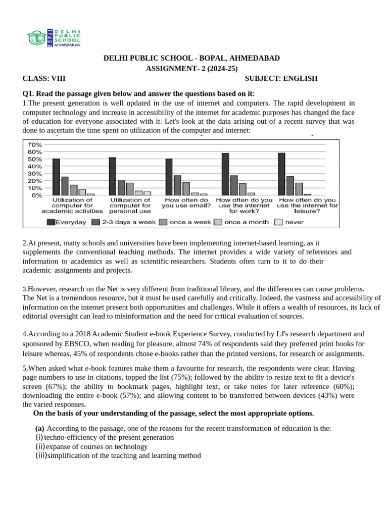 English Assignment for Class VIII - DPS Bopal | PDF | Internet | Tsunami
