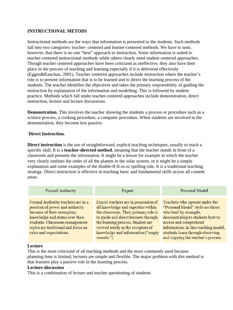 Effective Instructional Methods Explained | PDF | Teaching Method ...