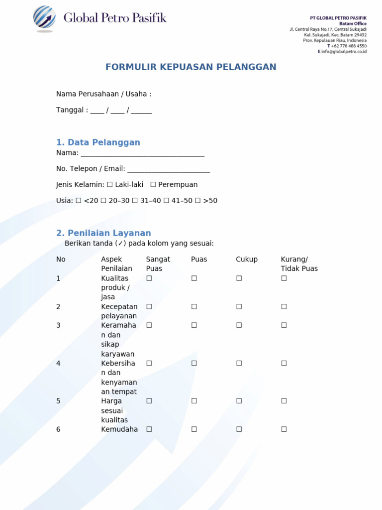 Formulir Kepuasan Pelanggan | PDF