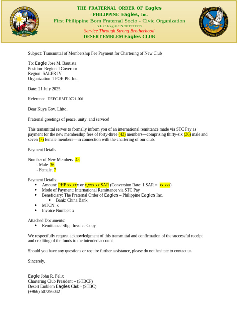 Sample Transmittal Payment | PDF