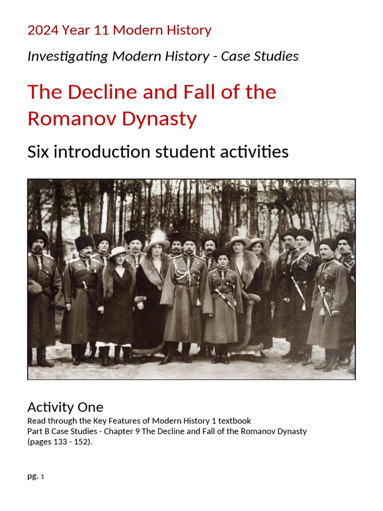 001 Romanovs Intro Activities | PDF | House Of Romanov | Russian Empire
