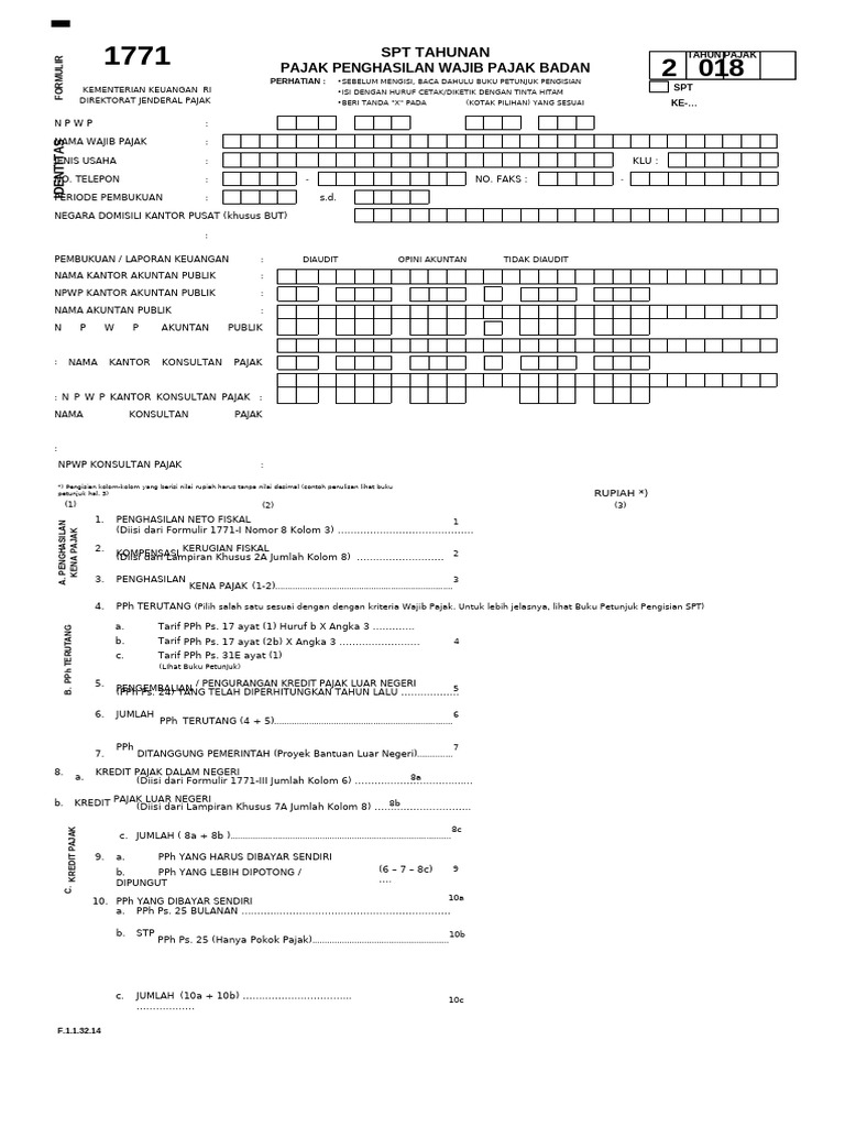 Formulir PDF SPT Tahunan PPH Badan - 1771 | PDF