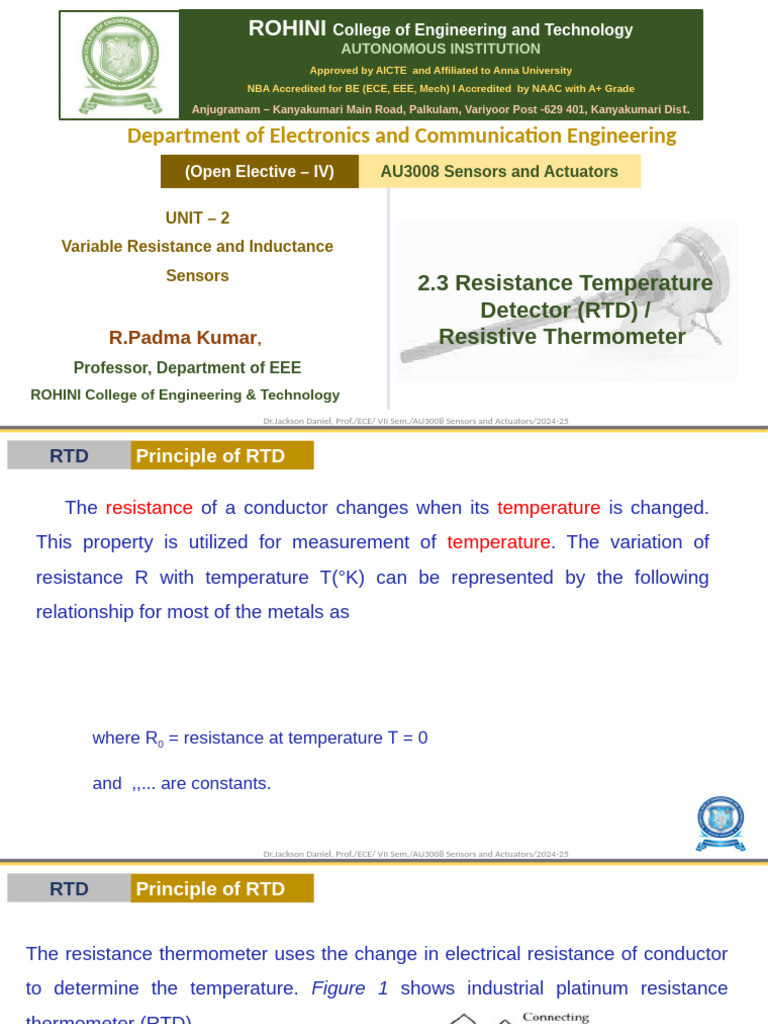 RTD Construction and Working Principles | PDF | Electricity ...
