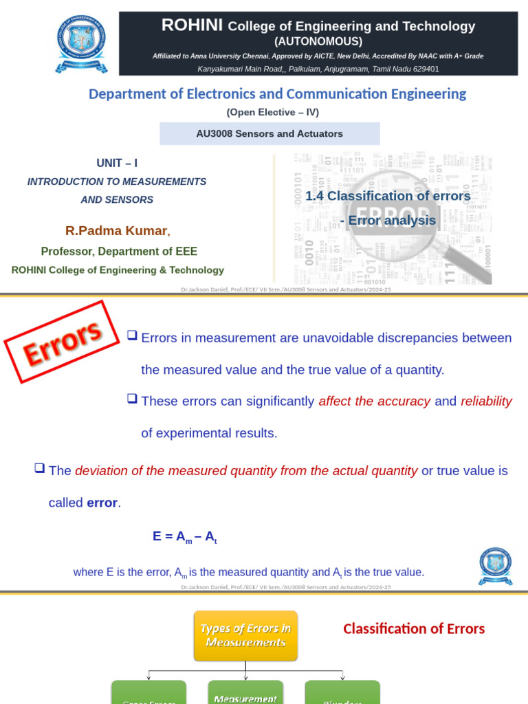 Error Classification in Measurements | PDF | Normal Distribution ...