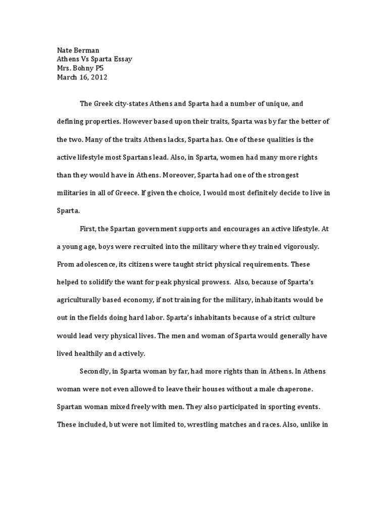 A Comparison of the Lifestyles and Societies of Ancient Athens and ...