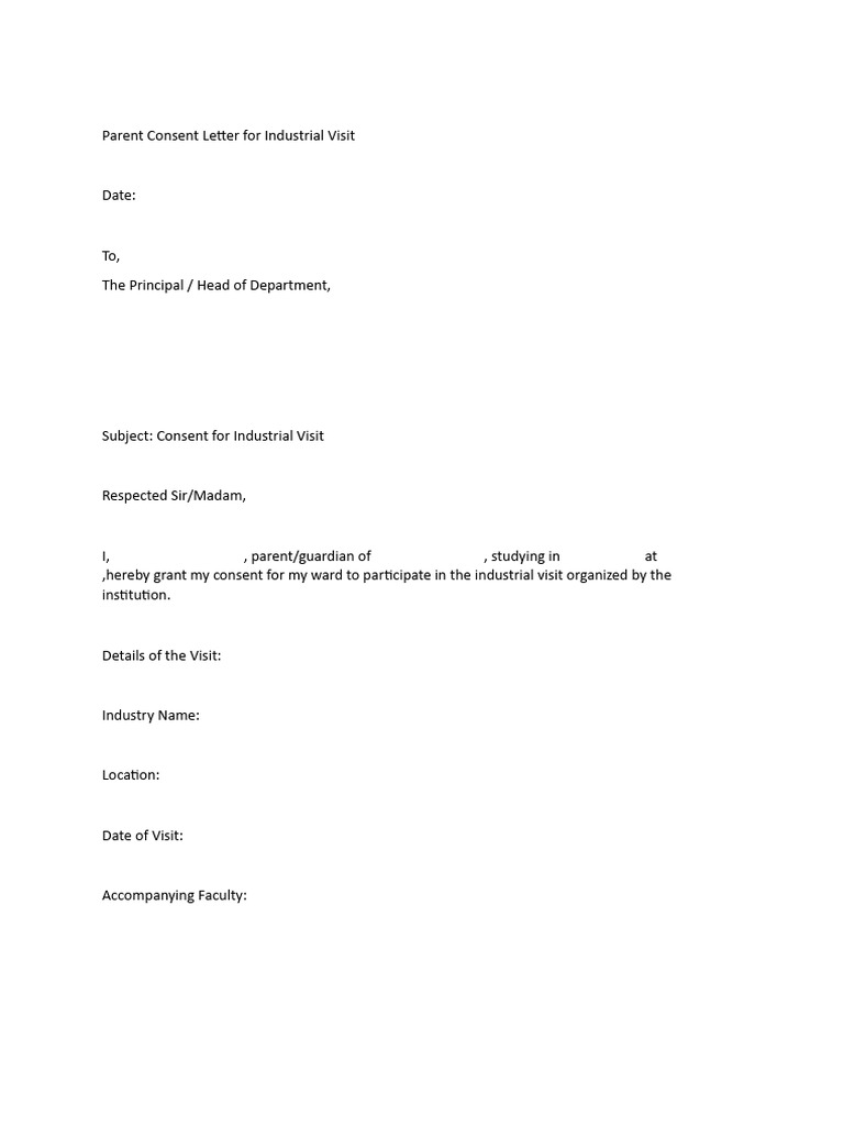 Parent Consent Letter For Industrial Visit | PDF