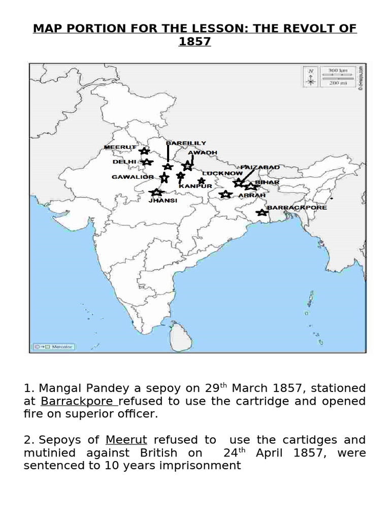 Key Centers of the 1857 Revolt Map | PDF