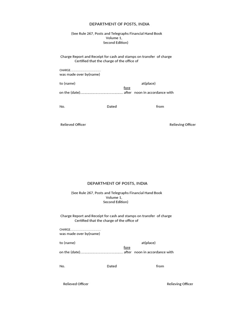 Charge Report Format for Post Offices | PDF