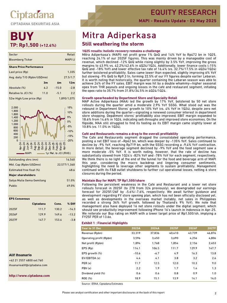 MAPI 1Q25 Results Update: Profit Growth Insights | PDF | Balance Sheet ...