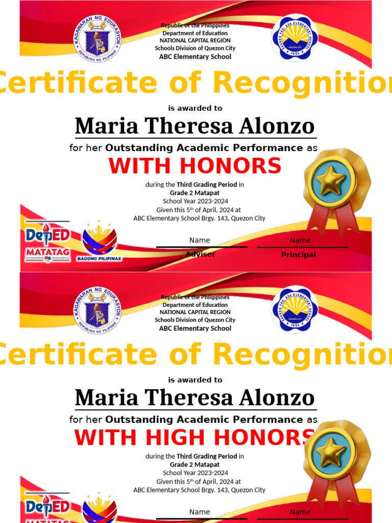 3RD Quarter Recognition Certificates #1 | PDF | Philippines | Social ...