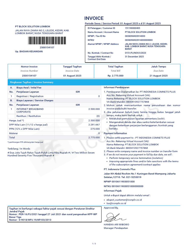 Invoice Layanan Internet PT Block Solution | PDF