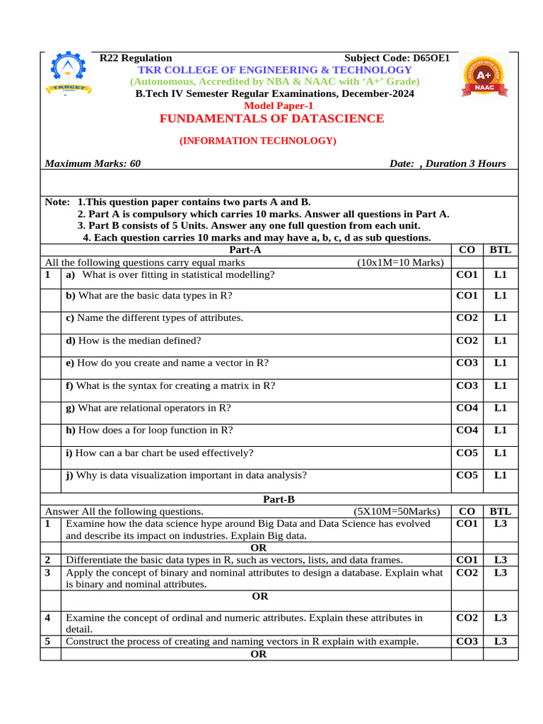 SET-1 FDS R22 Modelpaper | PDF | Regression Analysis | Applied Mathematics