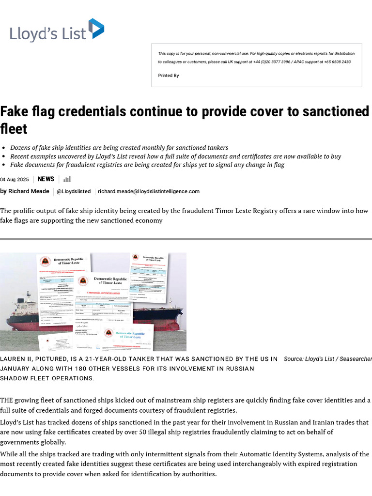 Fake Flags Shielding Sanctioned Tankers | PDF | Shipping | Water Transport