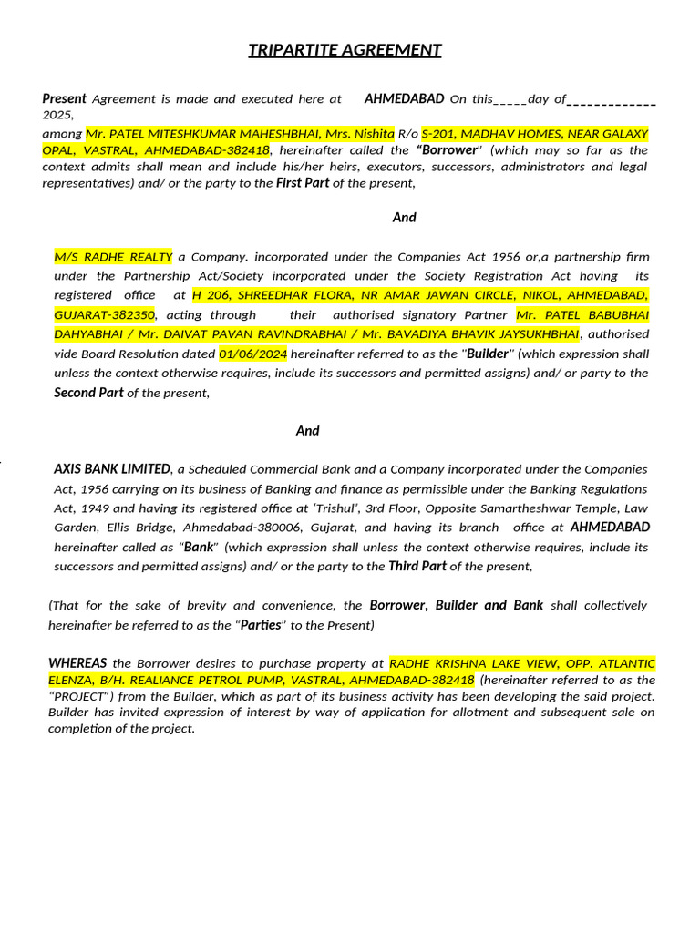 Tripartite Agreement for Home Loan | PDF | Arbitration | Loans
