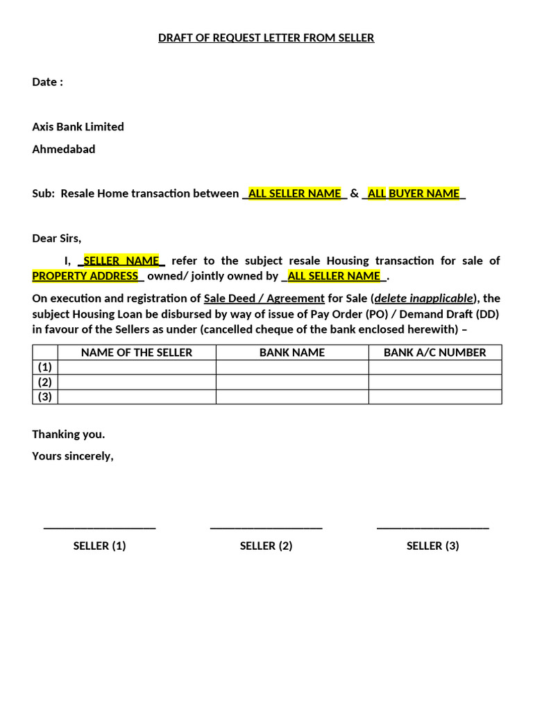 Seller Request for Demand Draft Issuance | PDF