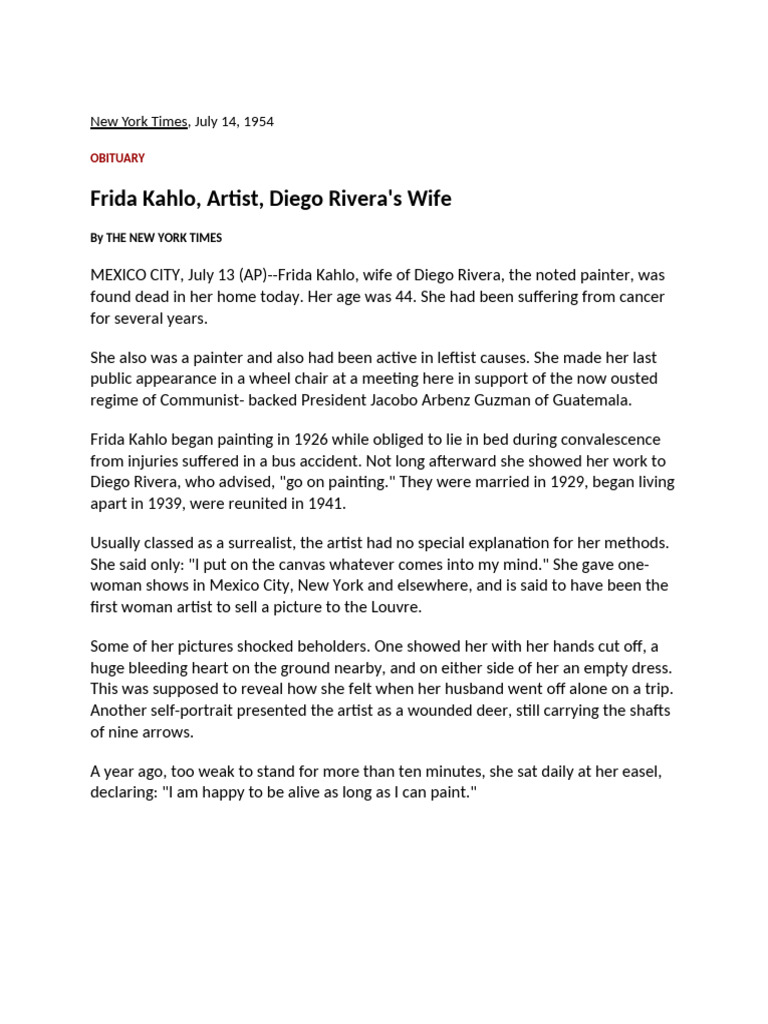Kahlo Newspaper Articles | PDF