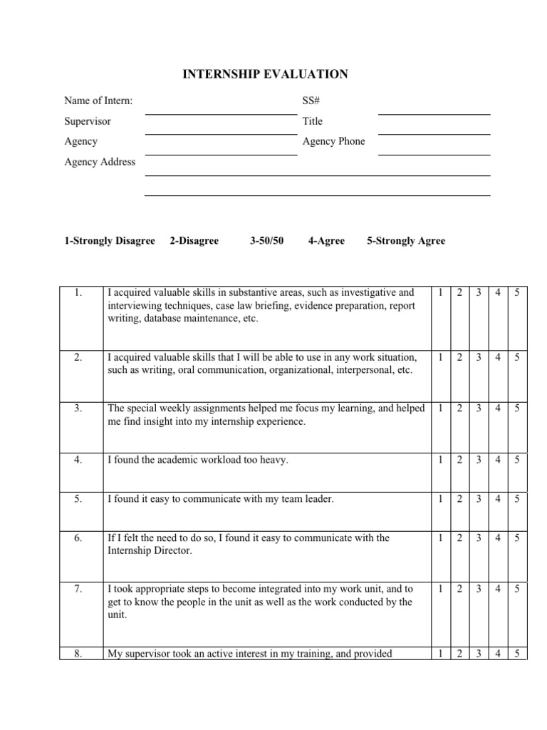 Internship Evaluation Feedback Form | PDF | Internship | Job Hunting