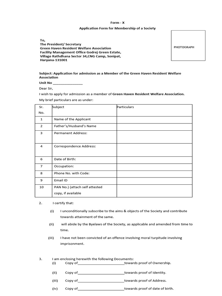Green Haven RWA Membership Application | PDF | Government And ...