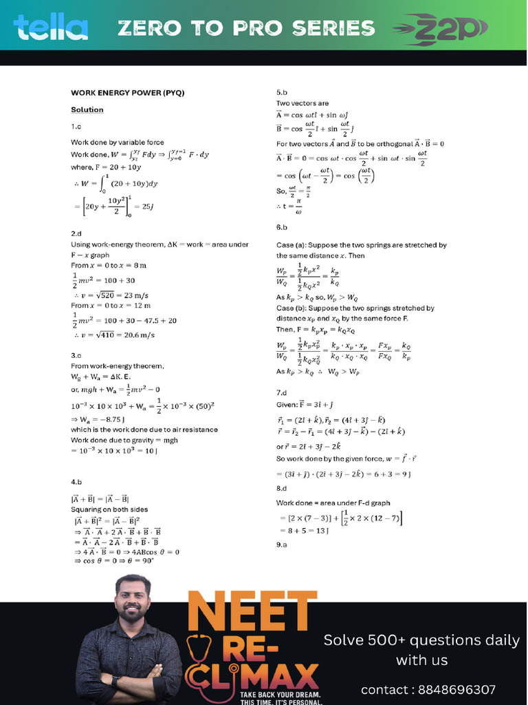 Work Energy Power Pyq Solution Neet 2026 | PDF