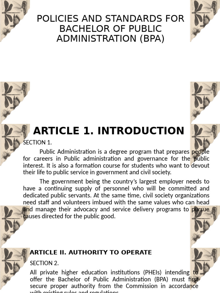 Policies and Standards For Bachelor of Public Administration | PDF ...