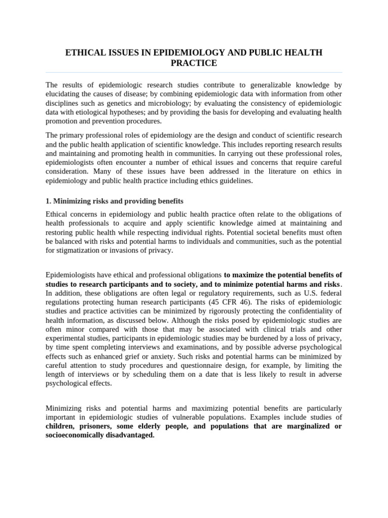 Ethical Challenges in Epidemiology | PDF | Epidemiology | Informed Consent