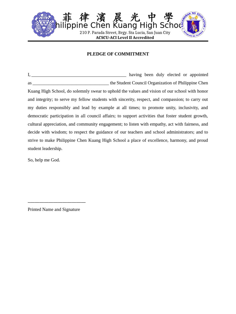 Pledge of Commitment 2025 | PDF