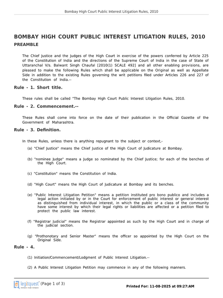 Bombay High Court PIL Rules 2010 | PDF | Justice | Crime & Violence