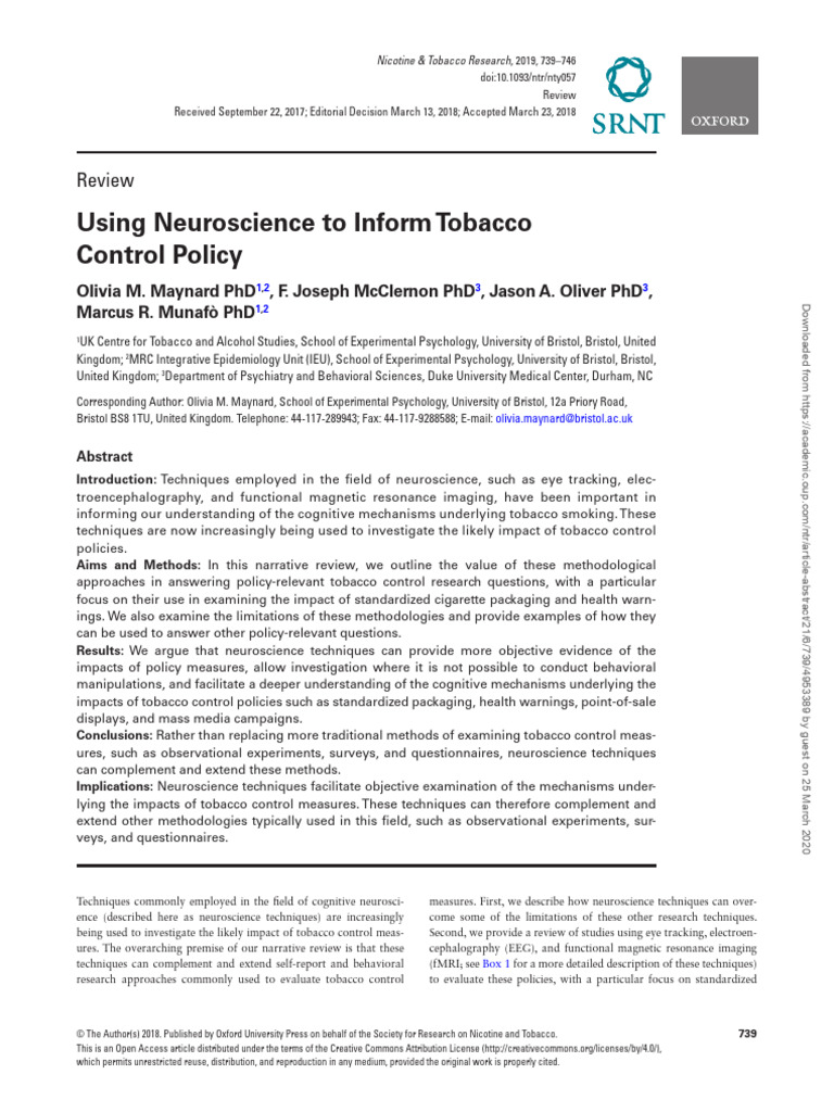 Using Neuroscience To Inform Tobacco Control Polic | PDF | Event Related Potential | Functional ...