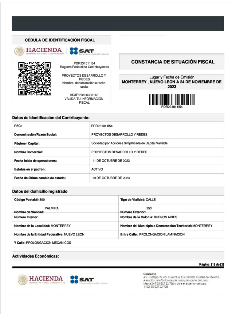 Constancia de Situación Fiscal 2023 | PDF