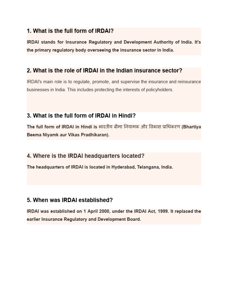 IRDAI: Overview and Key Details | PDF