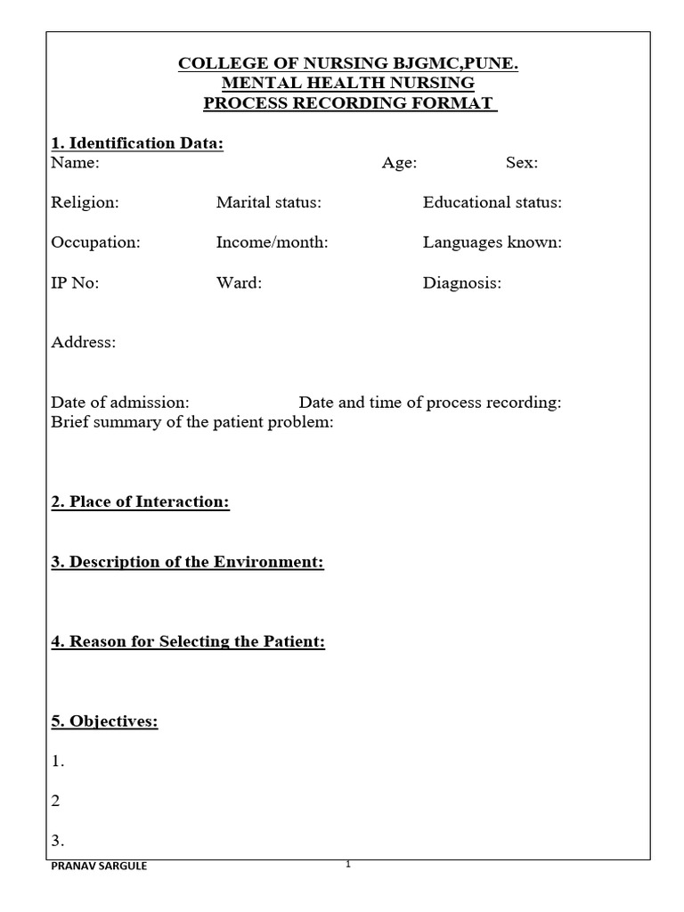 Mental Health Nursing Process Recording | PDF